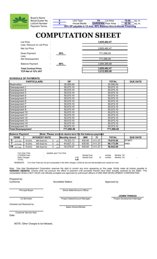 Vh Sample Computation In House Fin. | XLS