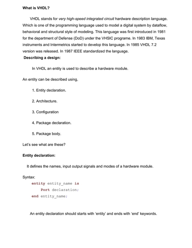 Vhdl Introduction Docx Programming Languages Computing 5716