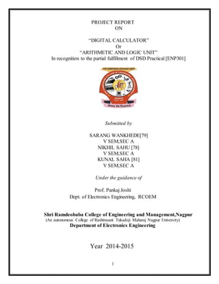 Vhdl code and project report of arithmetic and logic unit | DOCX