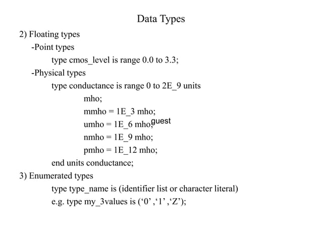 Vhdl identifiers,data types | PPT | Programming Languages | Computing