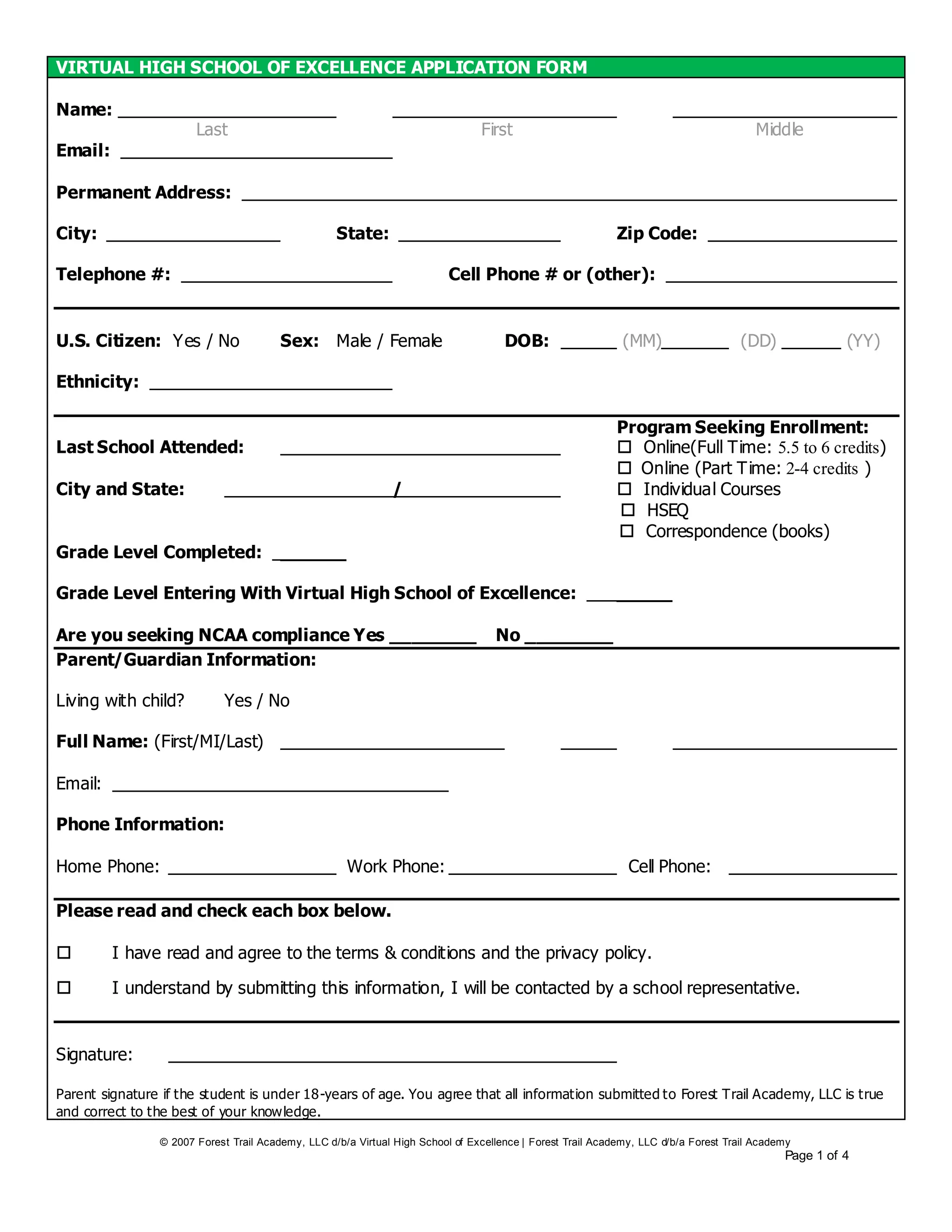 VIRTUAL HIGH SCHOOL OF EXCELLENCE APPLICATION FORM | PDF