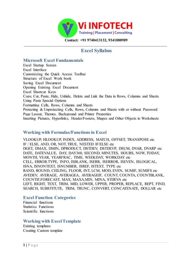Vi Infotech Excel Syllabus Pdf 