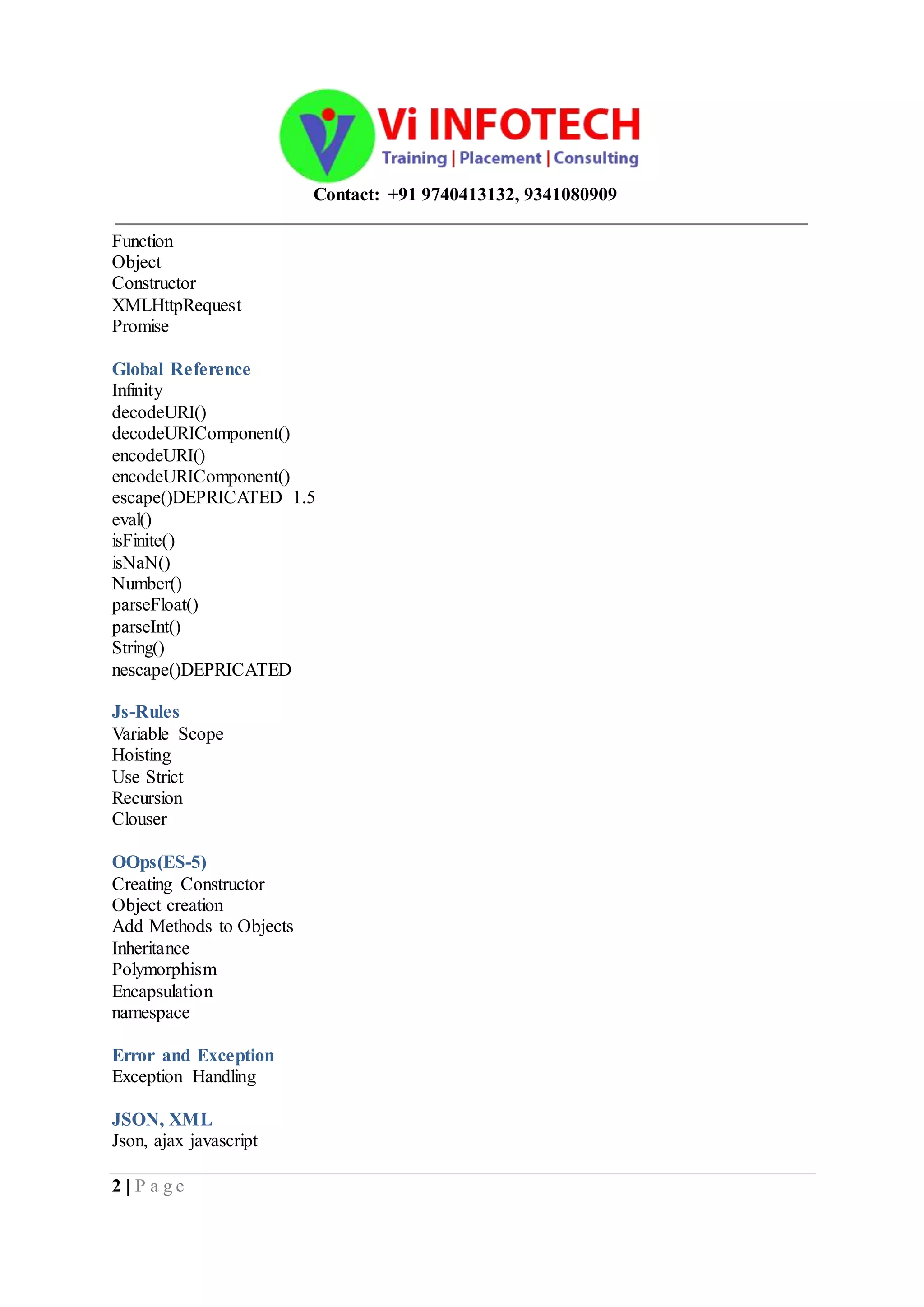 Vi INFOTECH javascript-syllabus | DOCX | Web Development | Internet