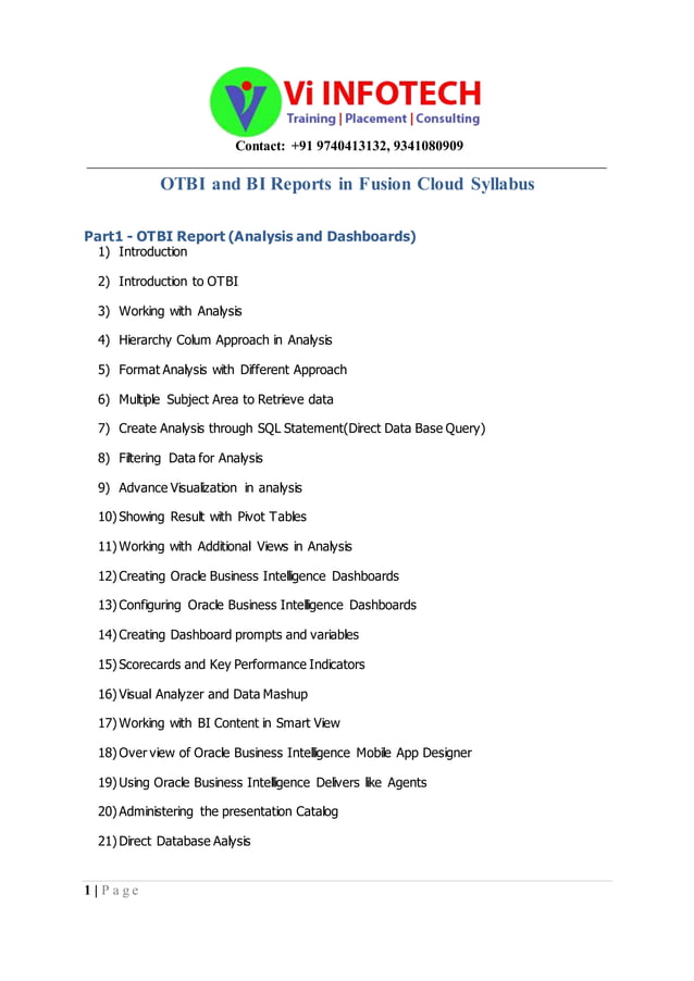 Vi INFOTECH otbi and bi reports in fusion cloud-syllabus | DOCX | Databases | Computer Software ...