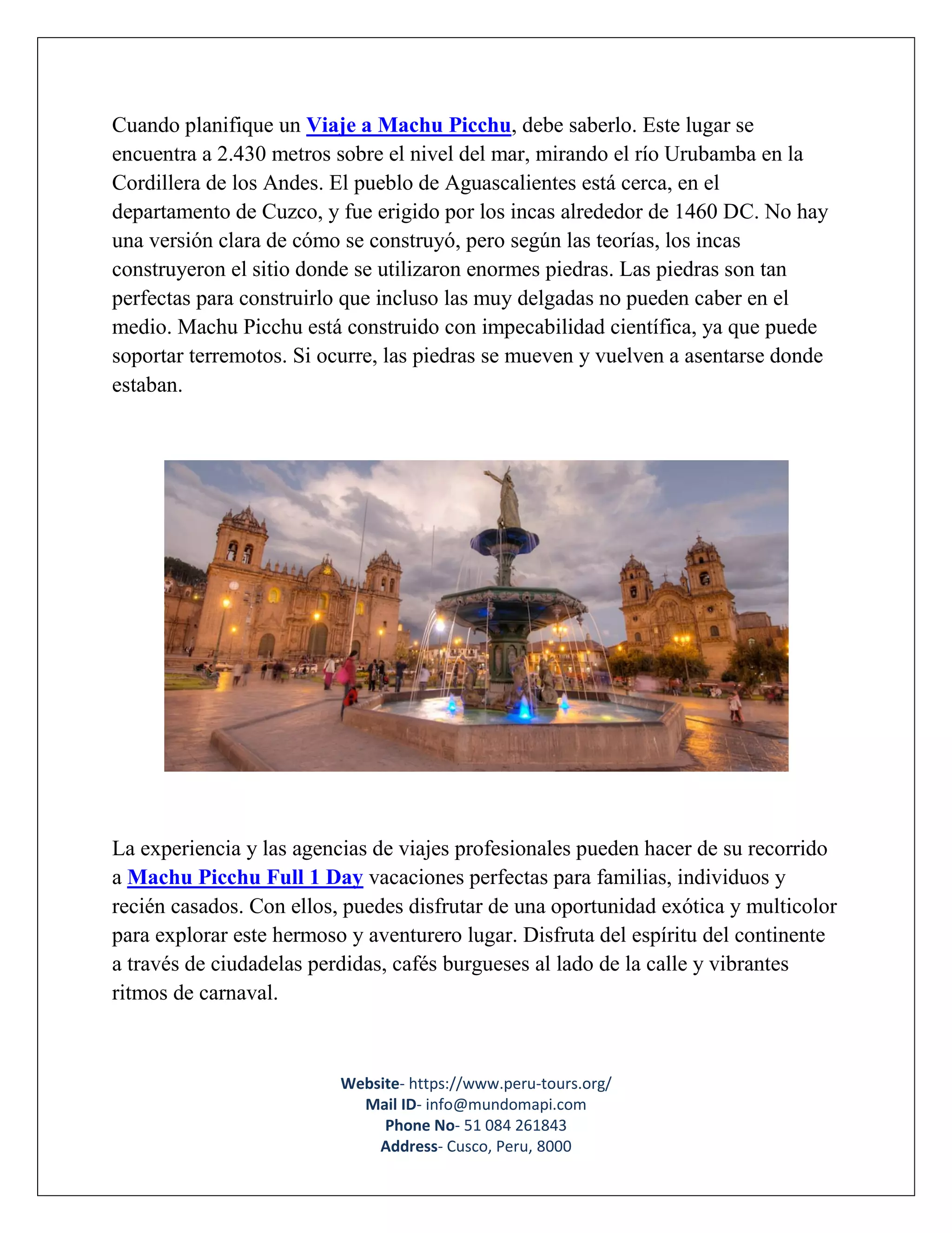 viaje a machu picchu | PDF