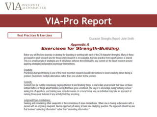 Character Strengths: VIA Pro Report Tutorial | PPTX