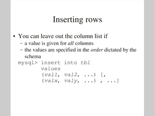 BITS: Introduction to relational databases and MySQL - Schema design | PDF