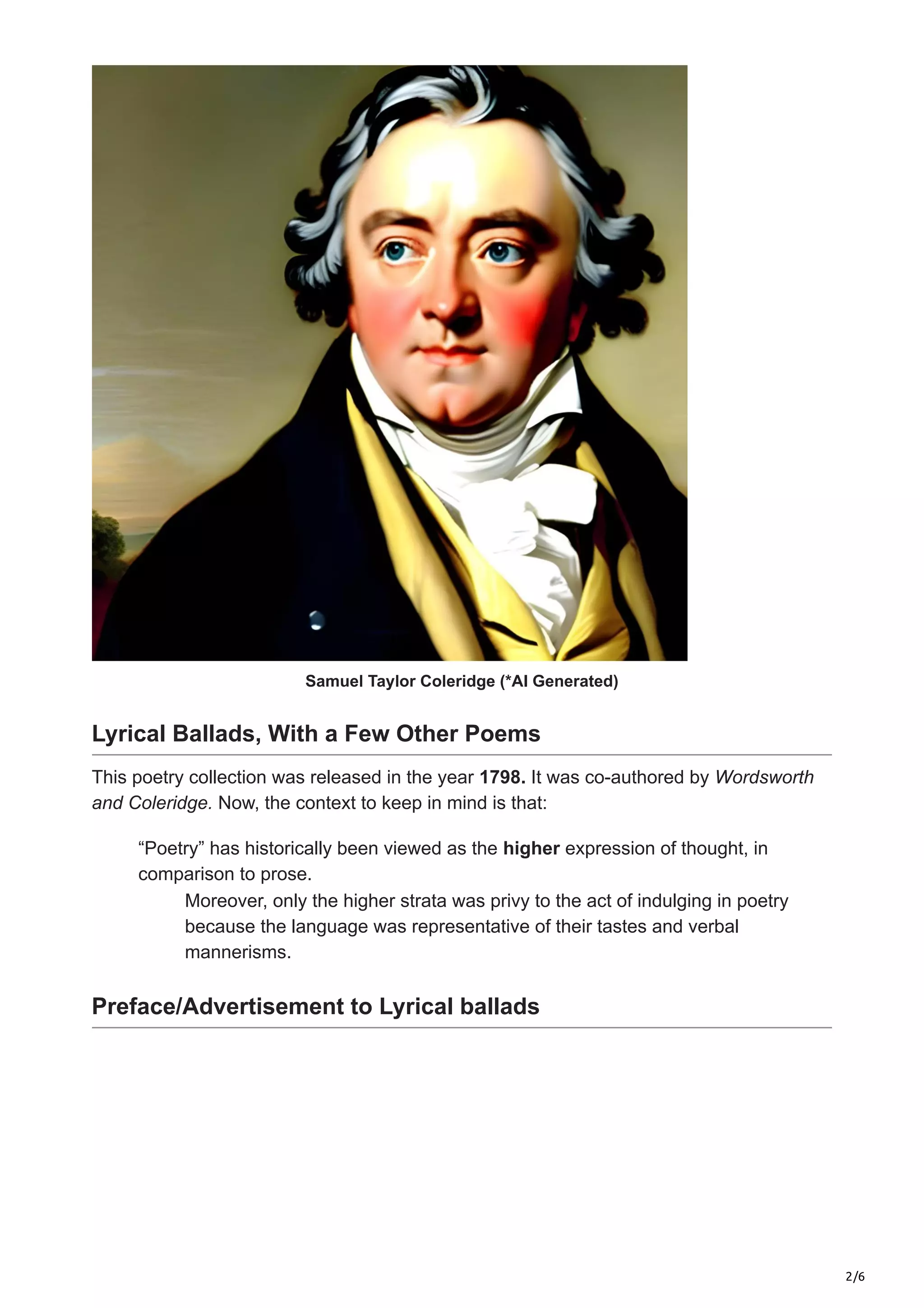 PREFACE TO THE LYRICAL BALLADS | PDF