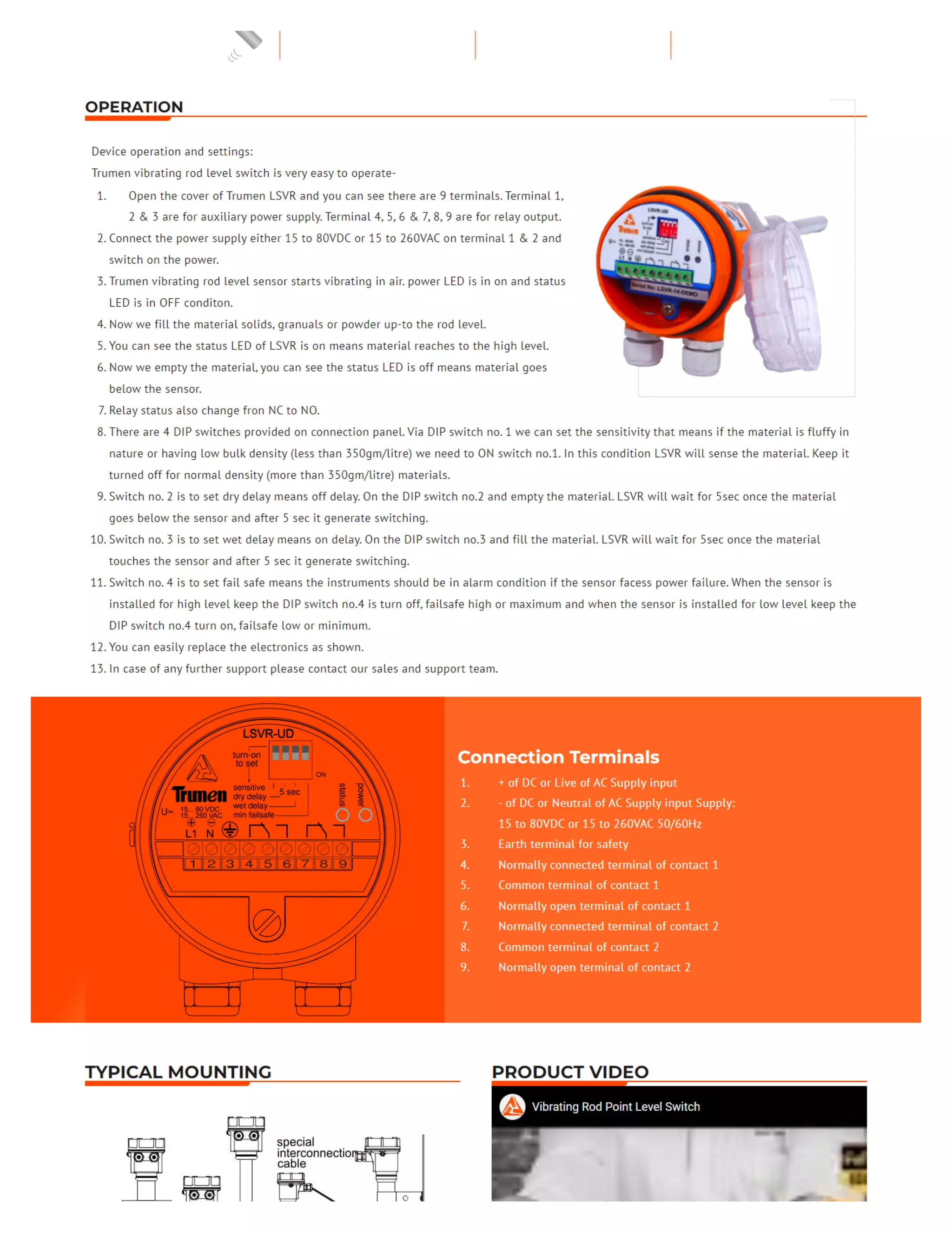 Vibrating Rod Level Switch | Trumen Technologies Pvt Ltd | PDF