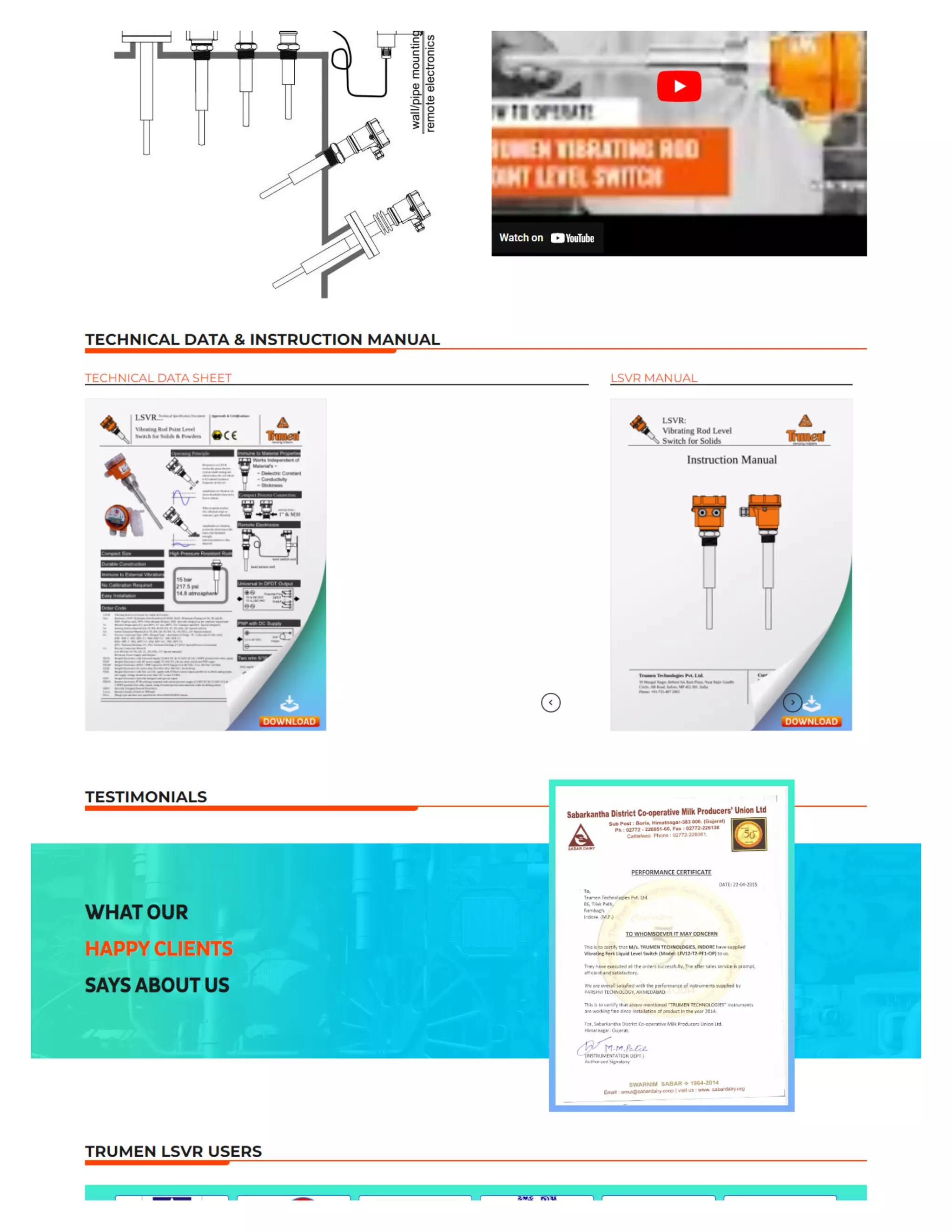 Vibrating Rod Level Switch | Trumen Technologies Pvt Ltd | PDF