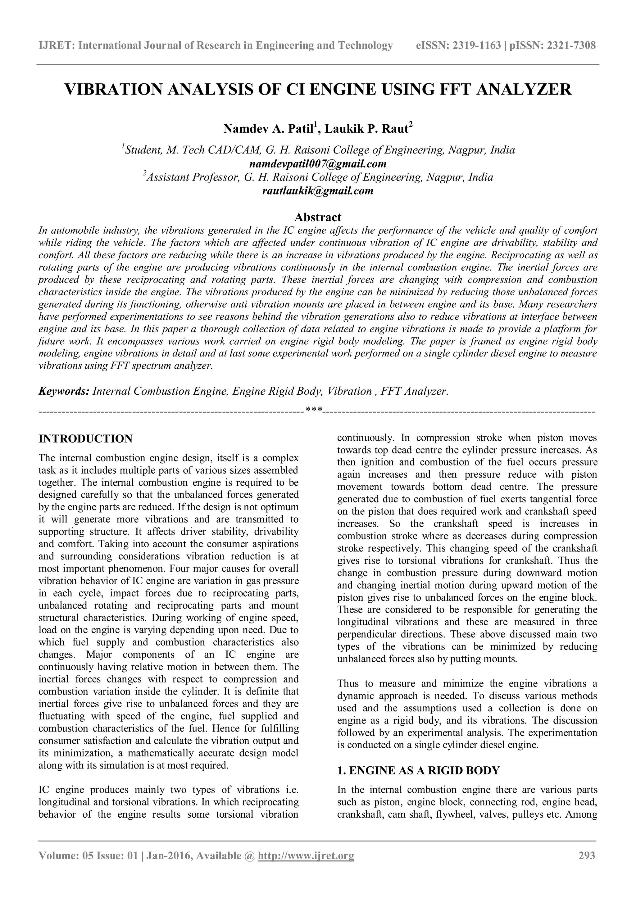 Vibration analysis of ci engine using fft analyzer | PDF