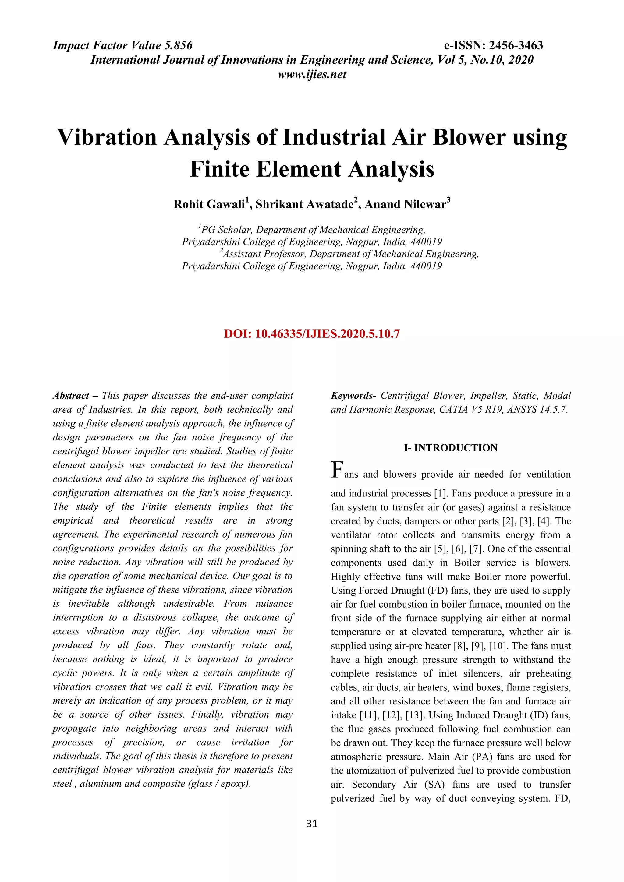 Vibration analysis of industrial air blower using | PDF