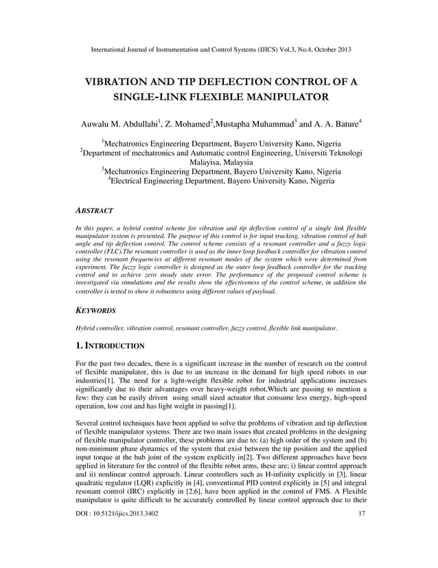 Vibration and tip deflection control of a single link flexible manipulator | PDF | Radio Control ...