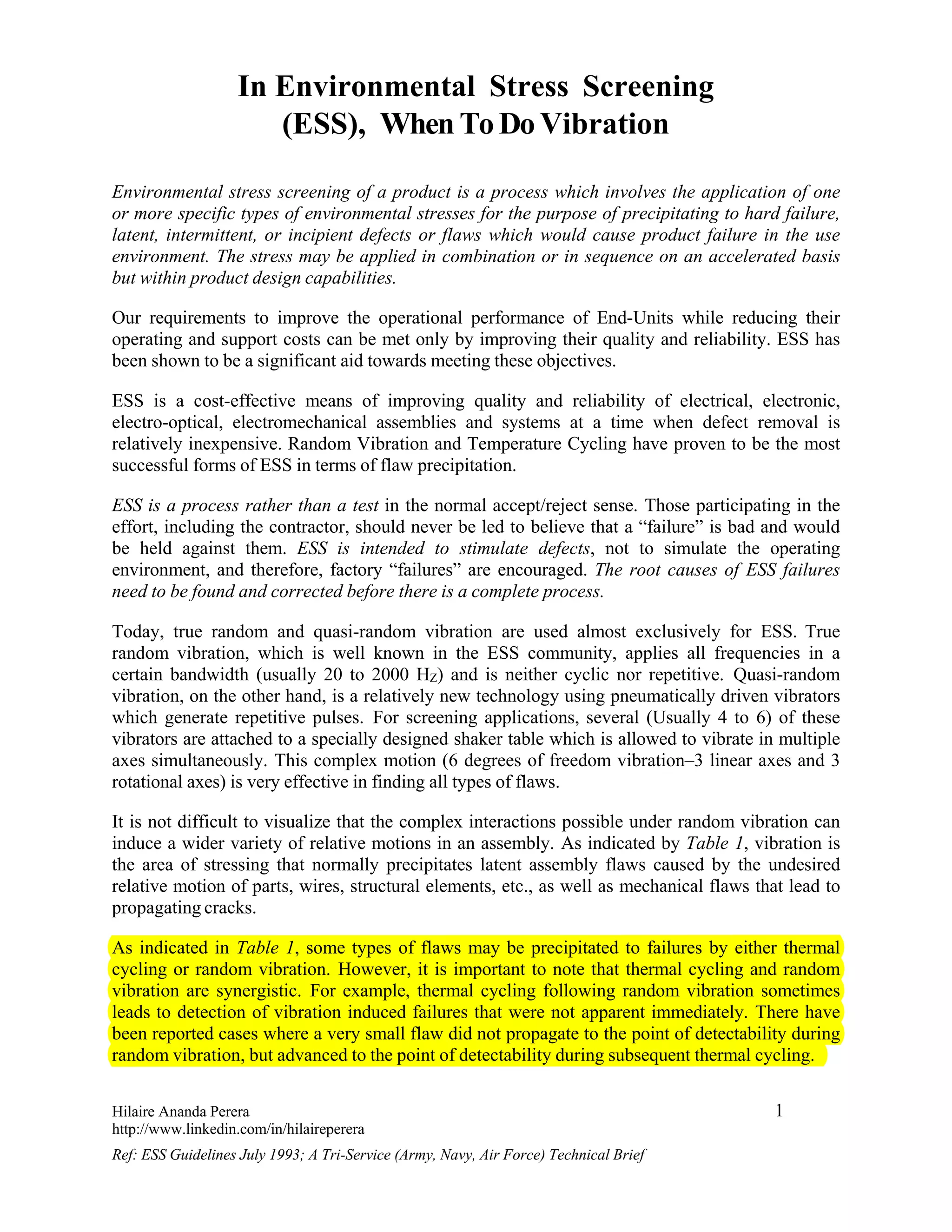 Vibration before thermal cycling in ESS | PDF