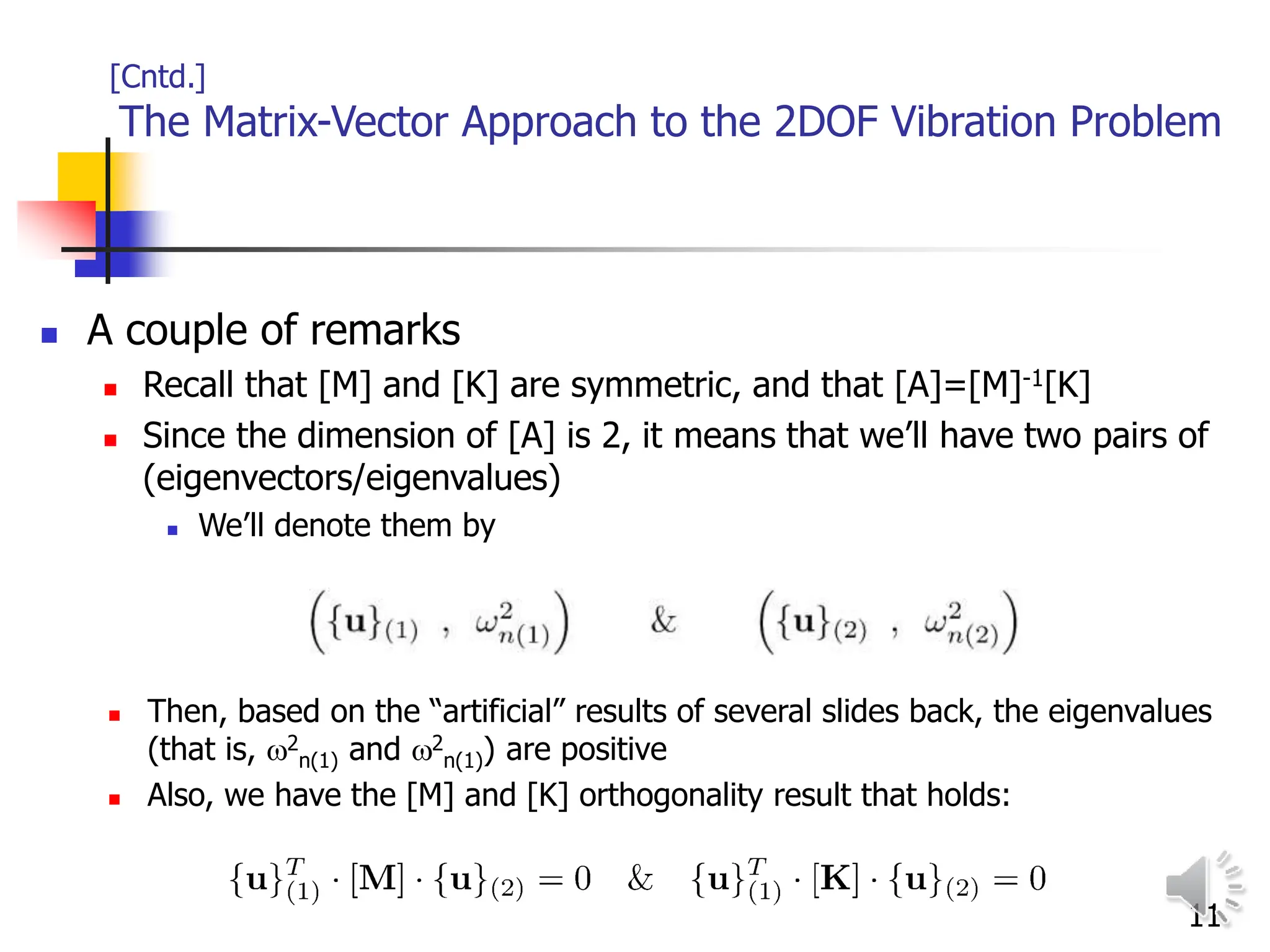 Vibration of 2DOF Systems matix approach voice.ppt