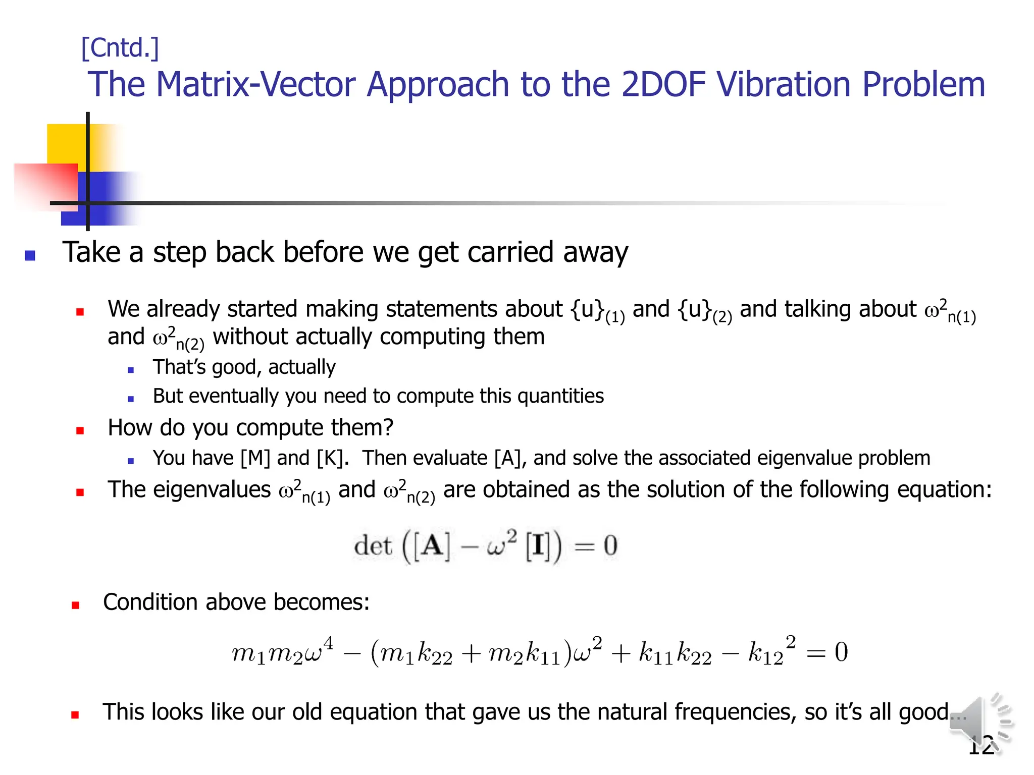 Vibration of 2DOF Systems matix approach voice.ppt