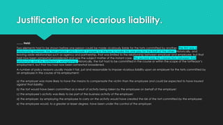 vicarious liability in Torts law duty of care | PPTX | Law