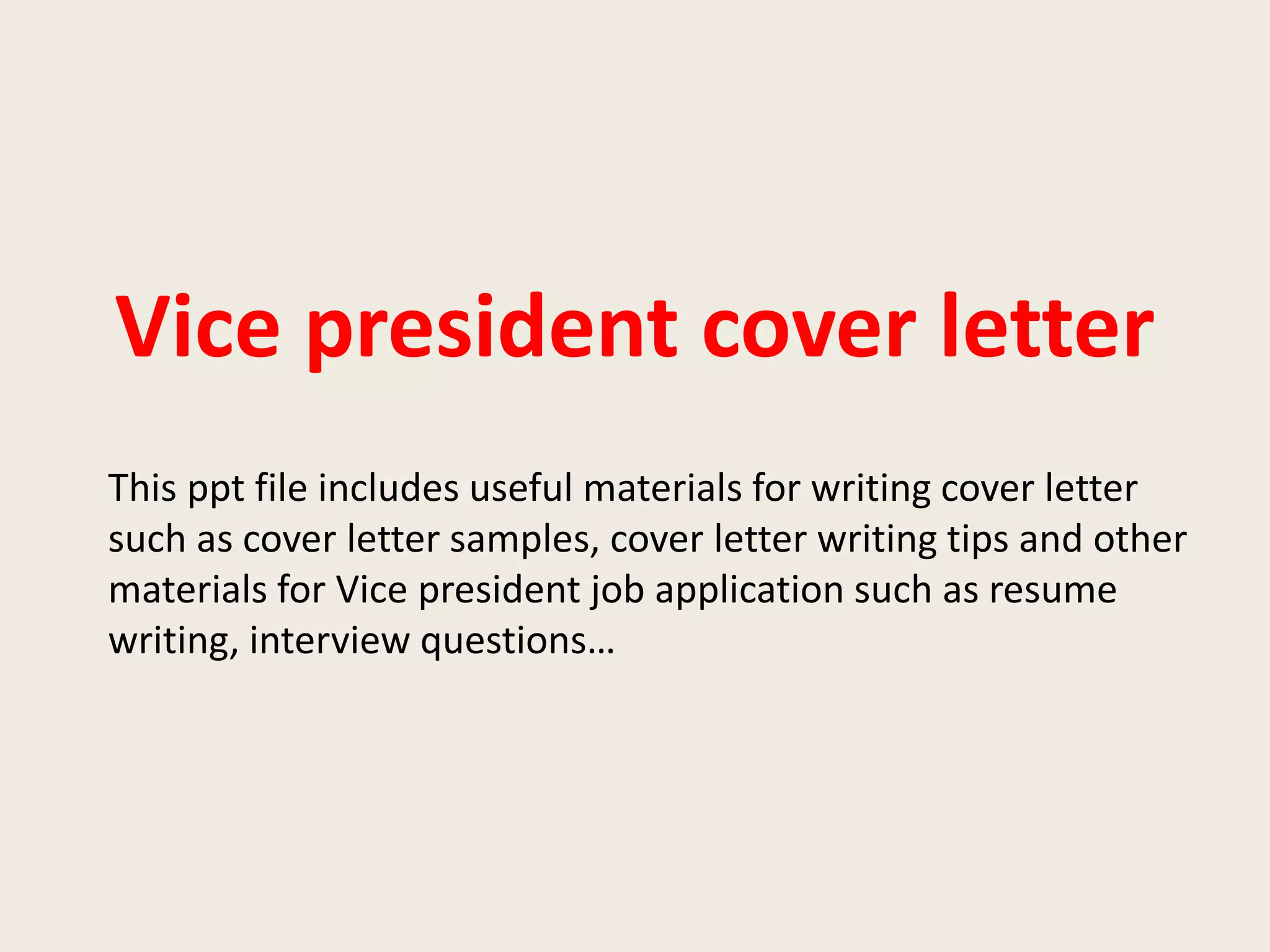 Vice president cover letter | PPT