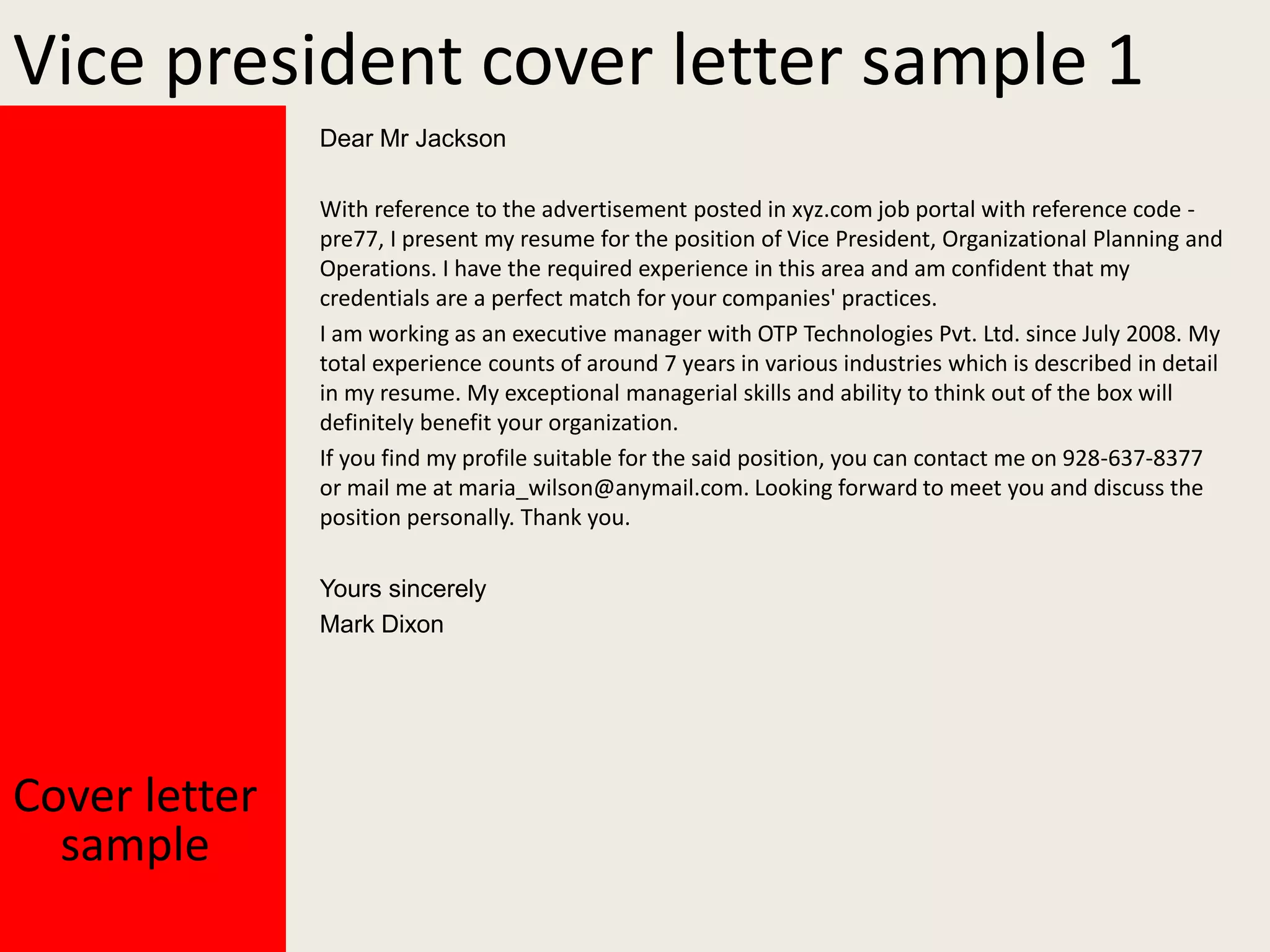Vice president cover letter | PPT