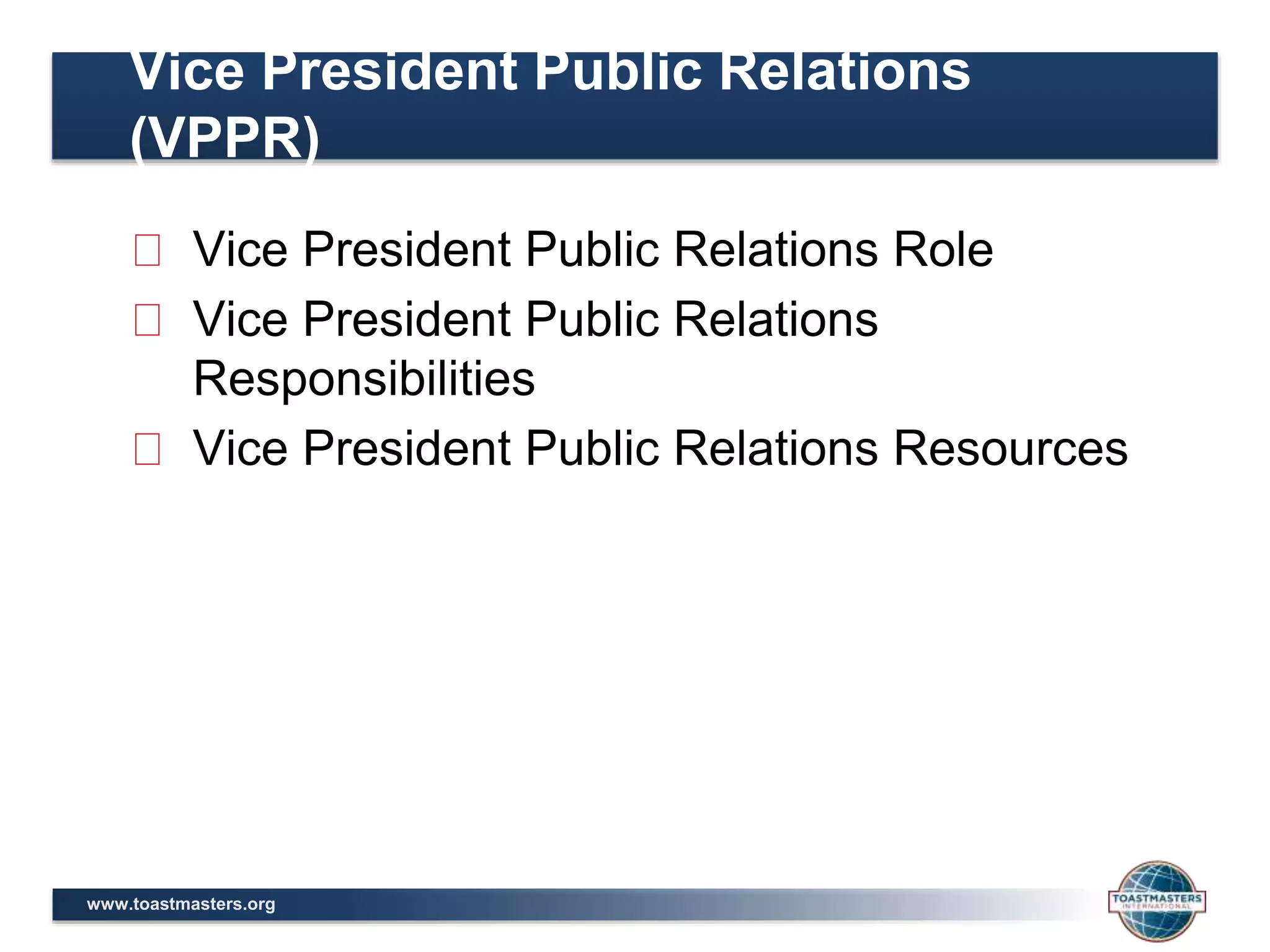 Vice president public relations slides | PPTX