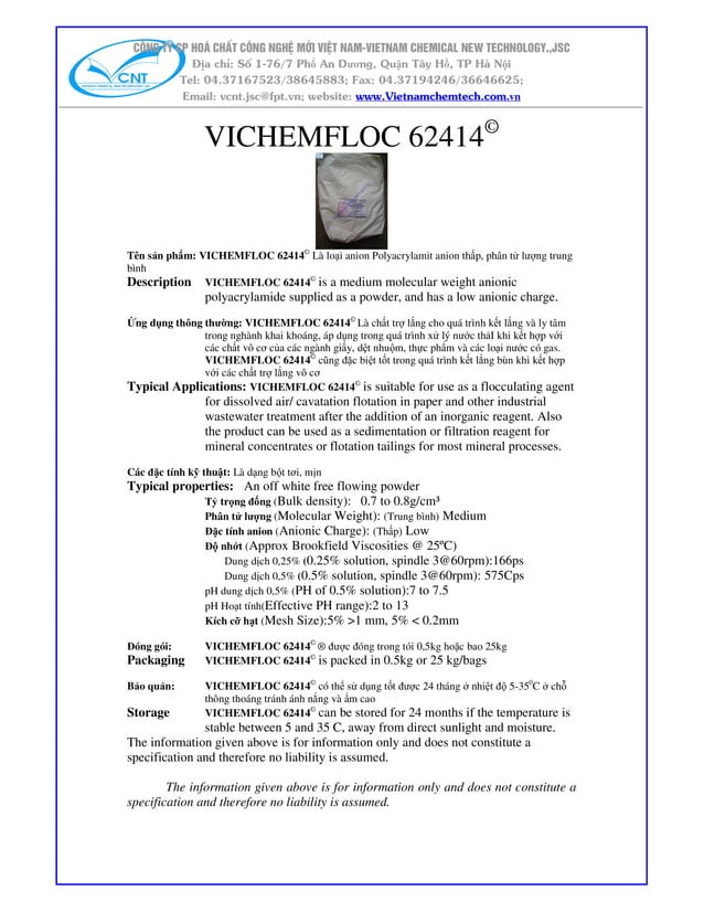 Vichemfloc 62414 vcnt-cn-25kg | PDF