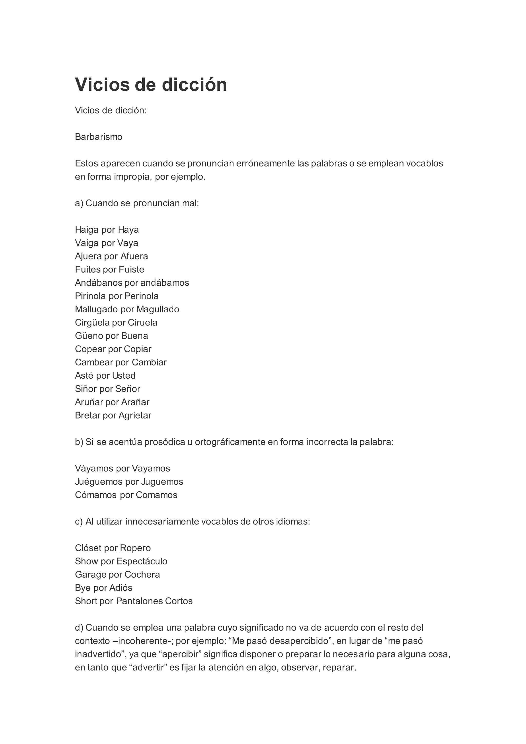 Vicios de dicción | DOCX