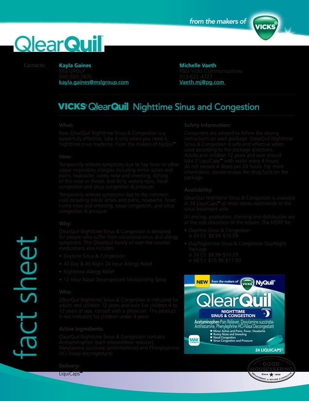 Vicks QlearQuil Fact Sheets | PDF
