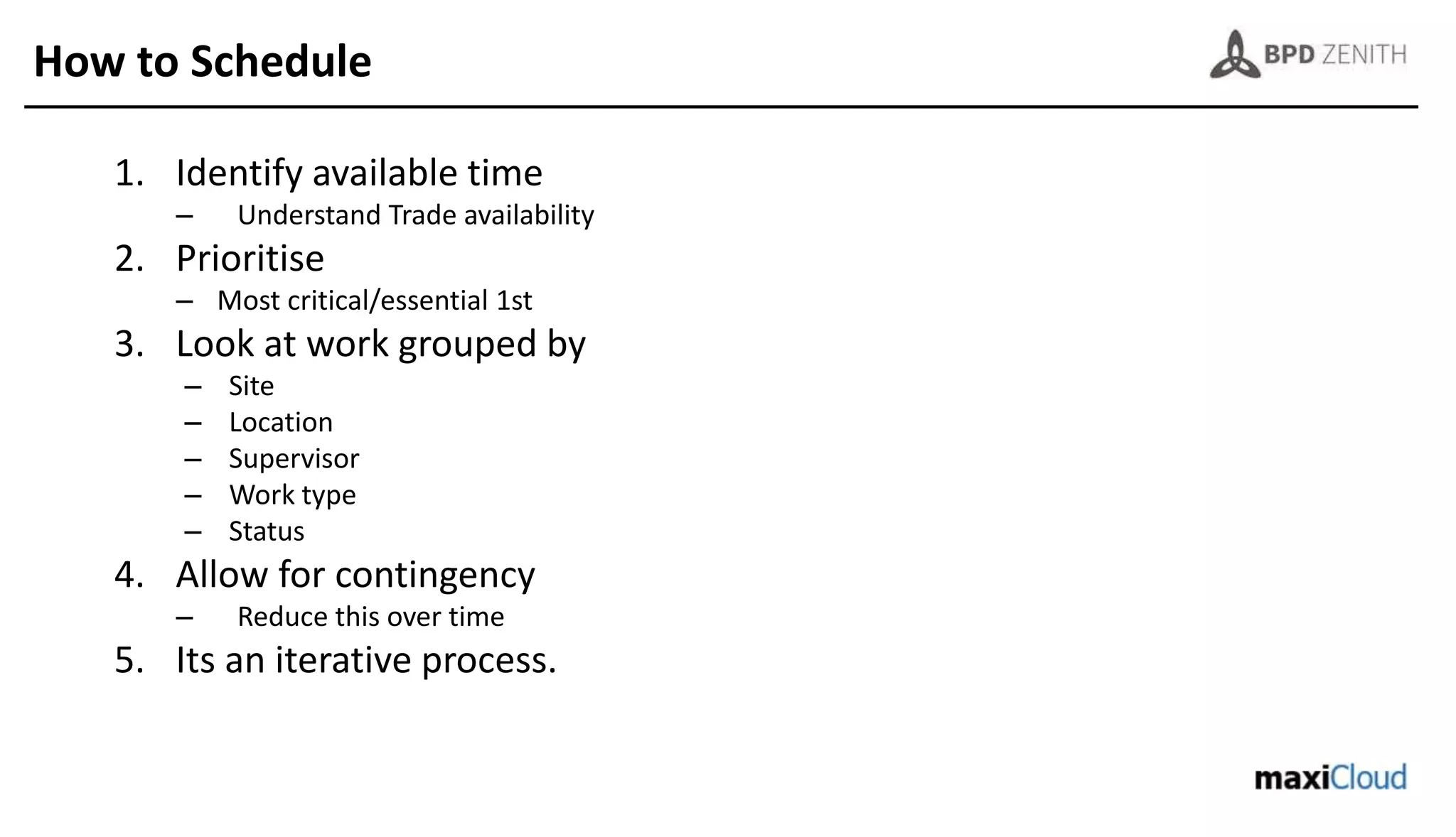 Maximo Planning & Scheduling - BPD Zenith Presentation | PPTX