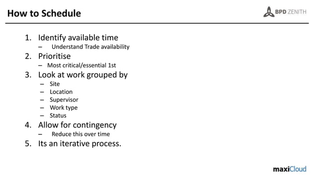 Maximo Planning & Scheduling - BPD Zenith Presentation | PPTX