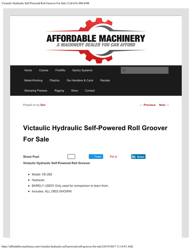 Victaulic Hydraulic Self-Powered Roll Groover For Sale call 616-200 ...