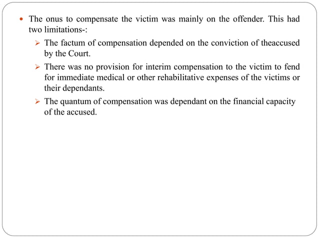Victim compensation in India ppt | PPTX | Crime & Harmful Acts to ...