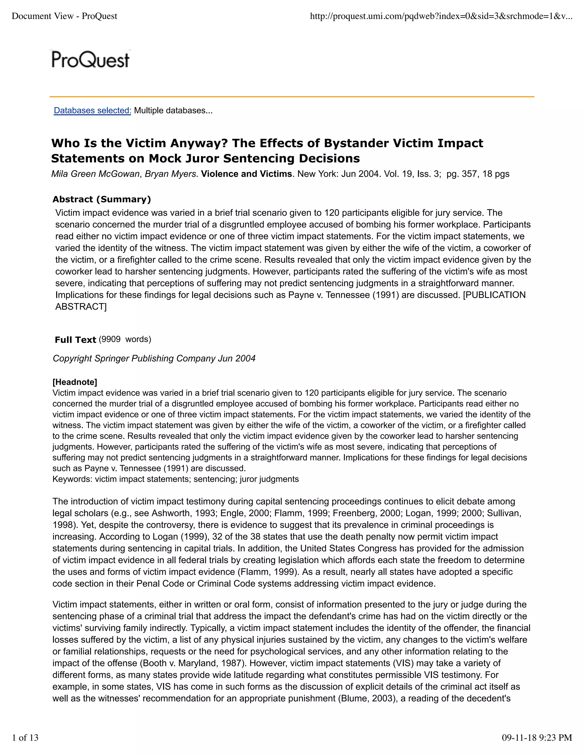 Victim Impact Statement 2004 | PDF