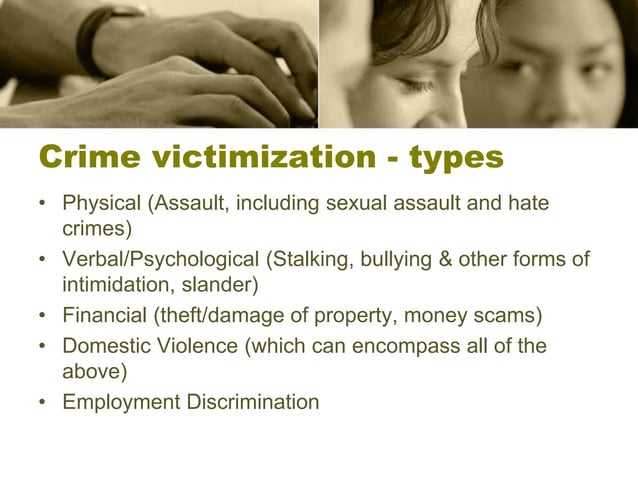Victimization and employment presentation | PDF | Crime & Harmful Acts ...