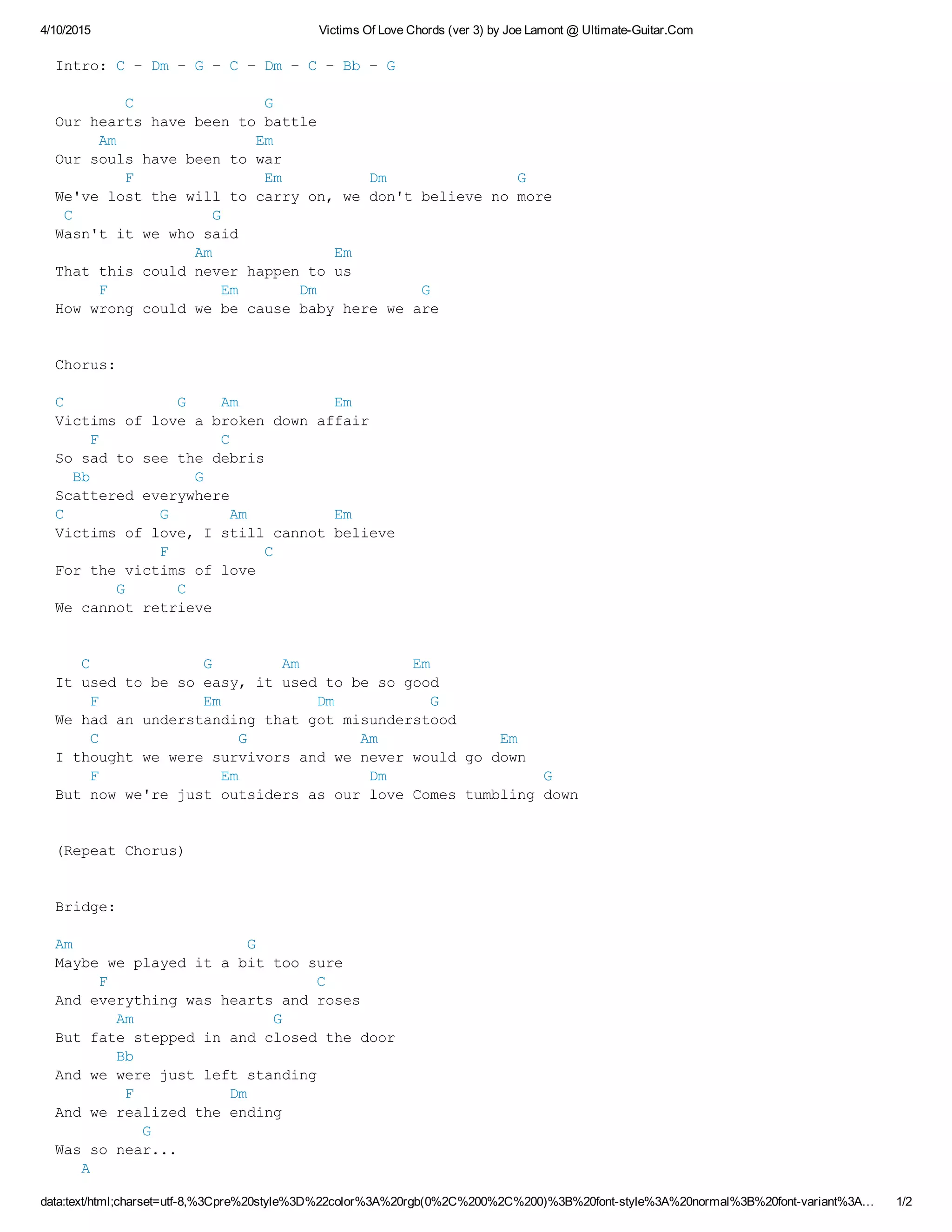 Victims of love chords (ver 3) by joe lamont @ ultimate guitar | PDF