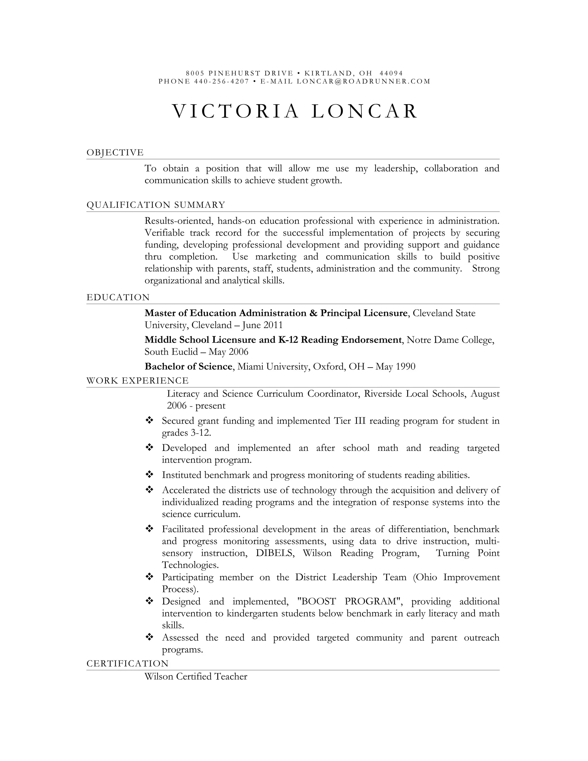 Victoria loncar resume | DOC