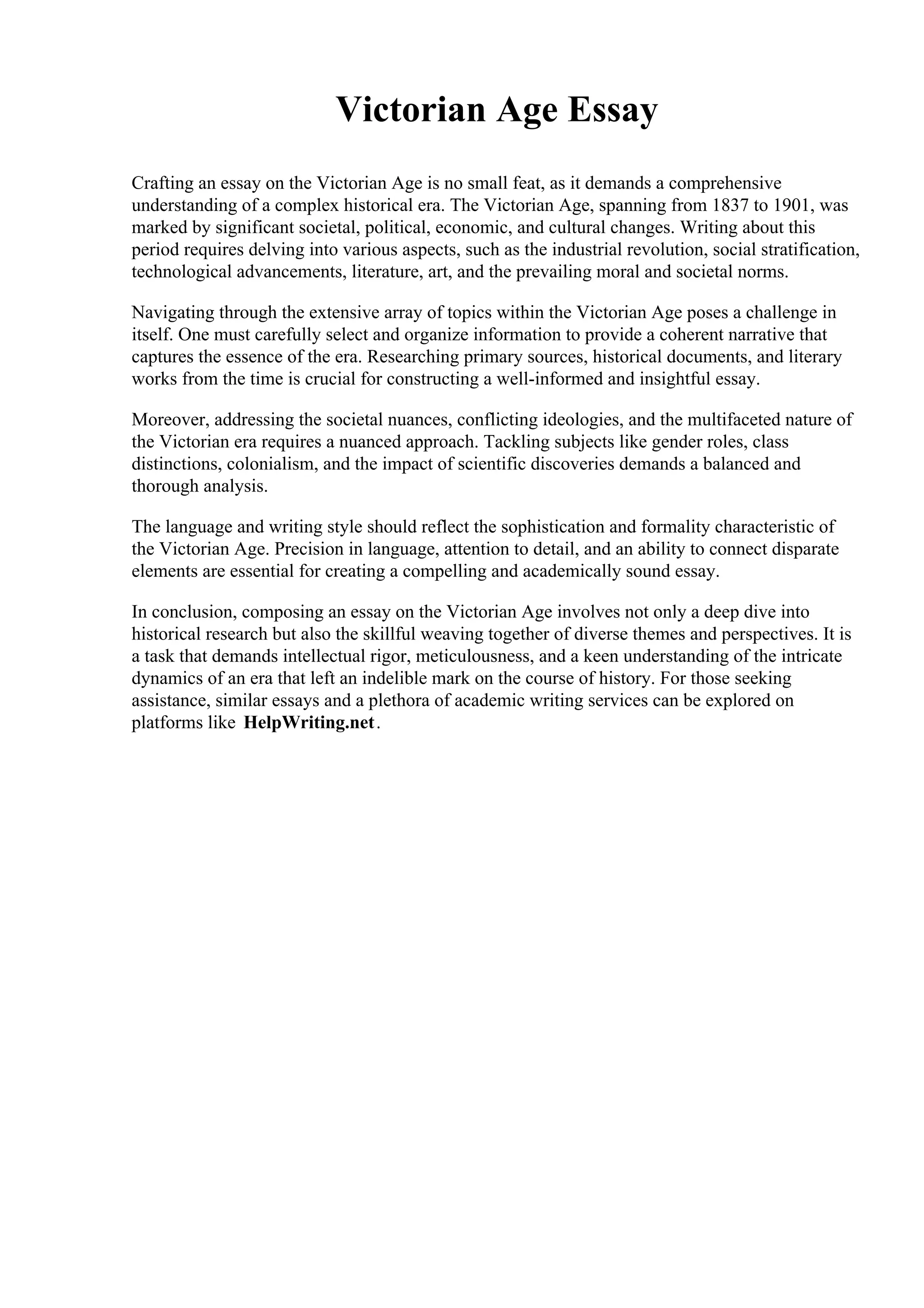 Victorian Age Essay. Pennsylvania College of Technology | PDF