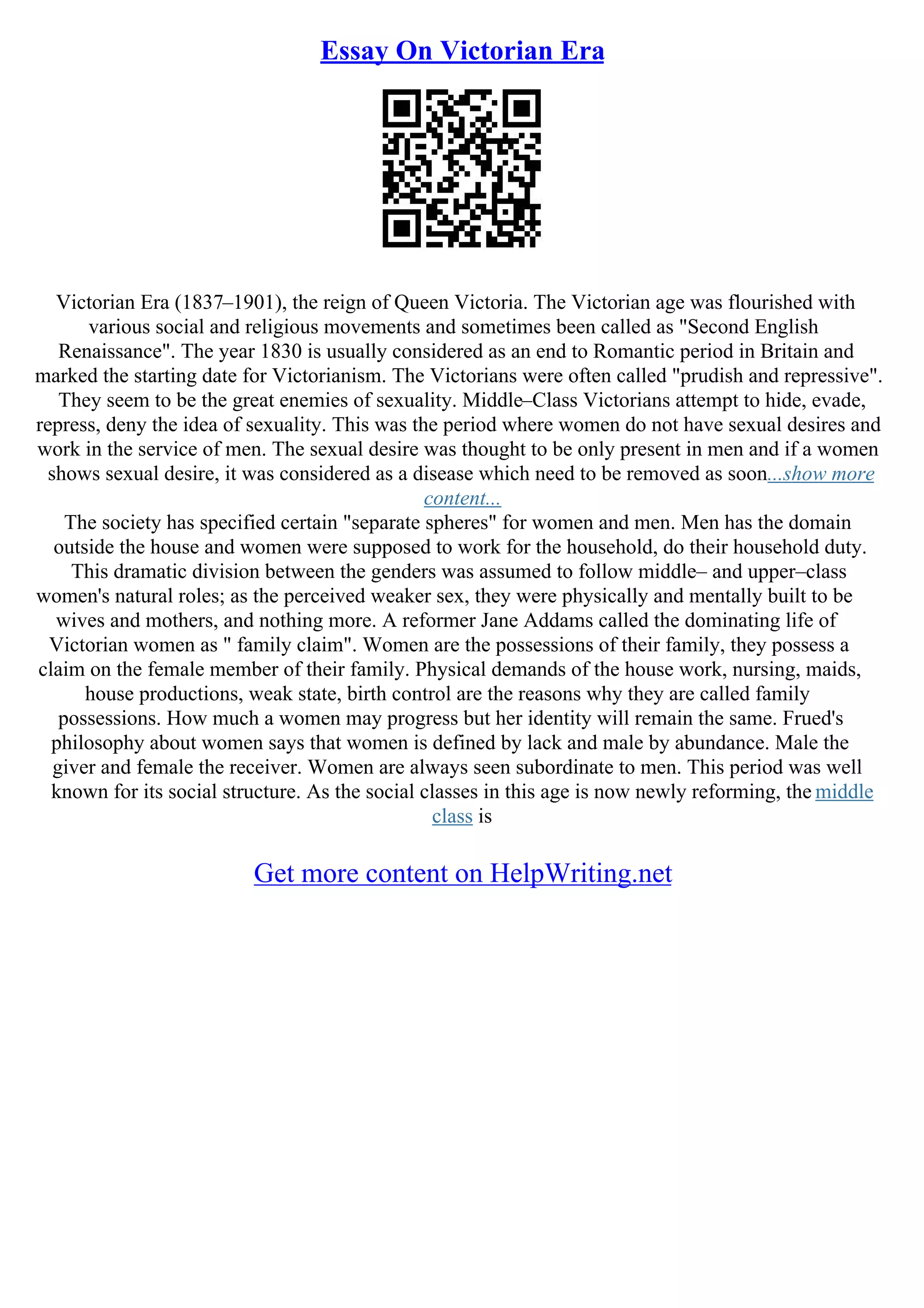 Victorian Era Essay | PDF