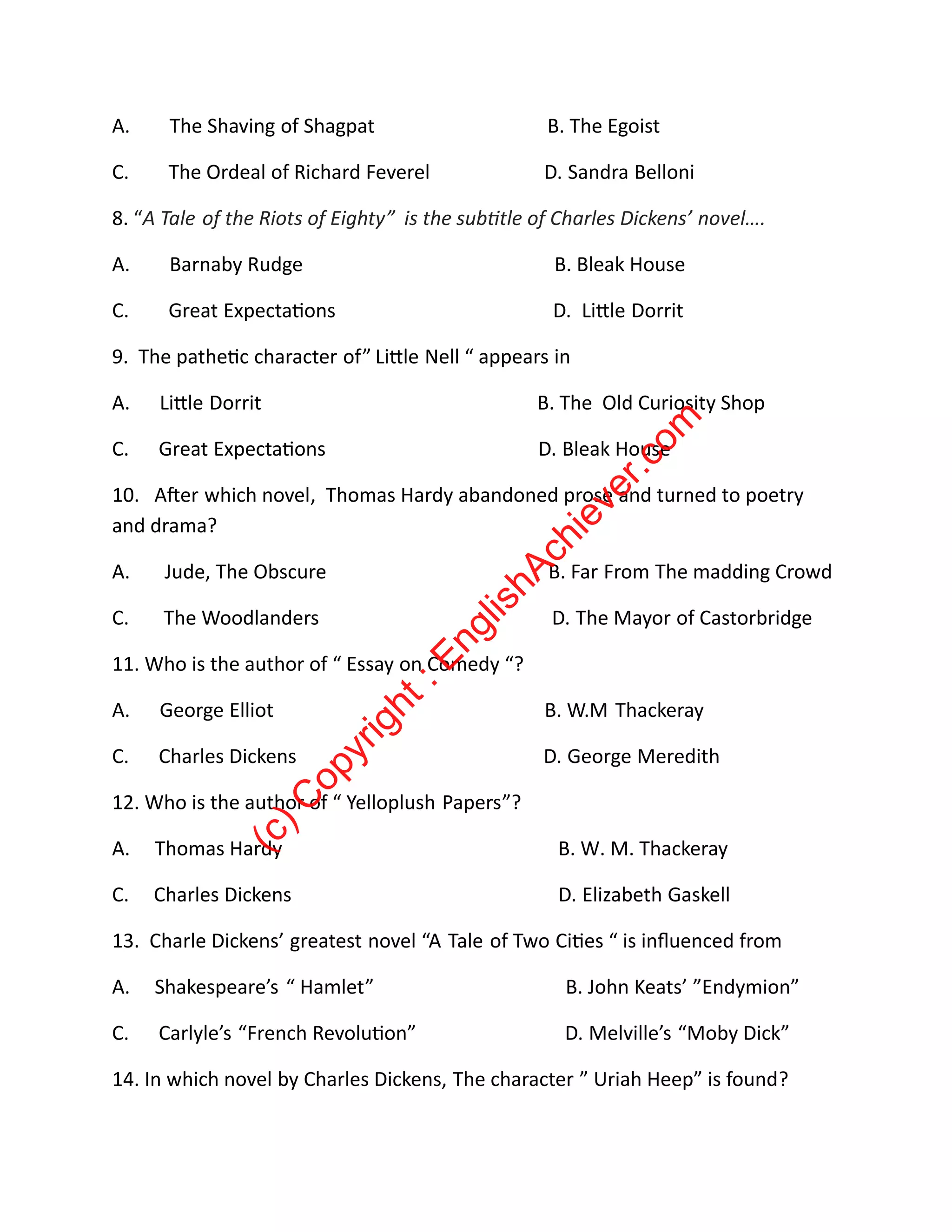 Victorian novel Test 2 | PDF