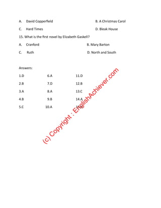 Victorian novel Test 2 | PDF