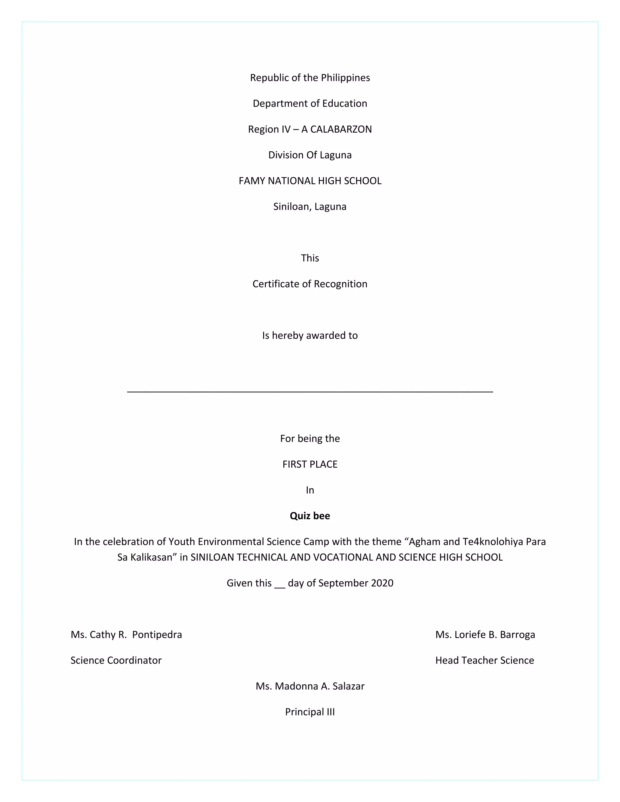 Victorino Certificate | DOC