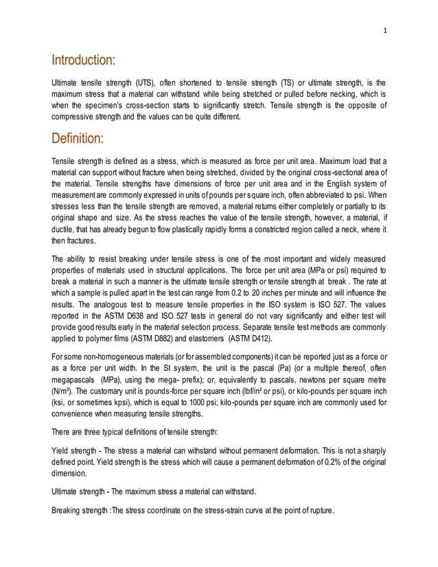 Tensile Strengthy | DOCX | Physics | Science