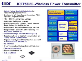 IDT Wireless Power IDTP9020, IDTP9030 IC and Evaluation Kit Overview | PPT