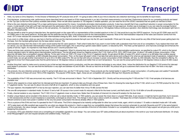 RF to IF Mixers by IDT: Low-power Downconversion Mixers with Zero ...