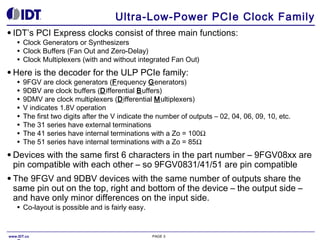 PCI Express Clock Generators and Buffers by IDT: Ultra-low-power for PCIe Gen 1-2-3 | PPT