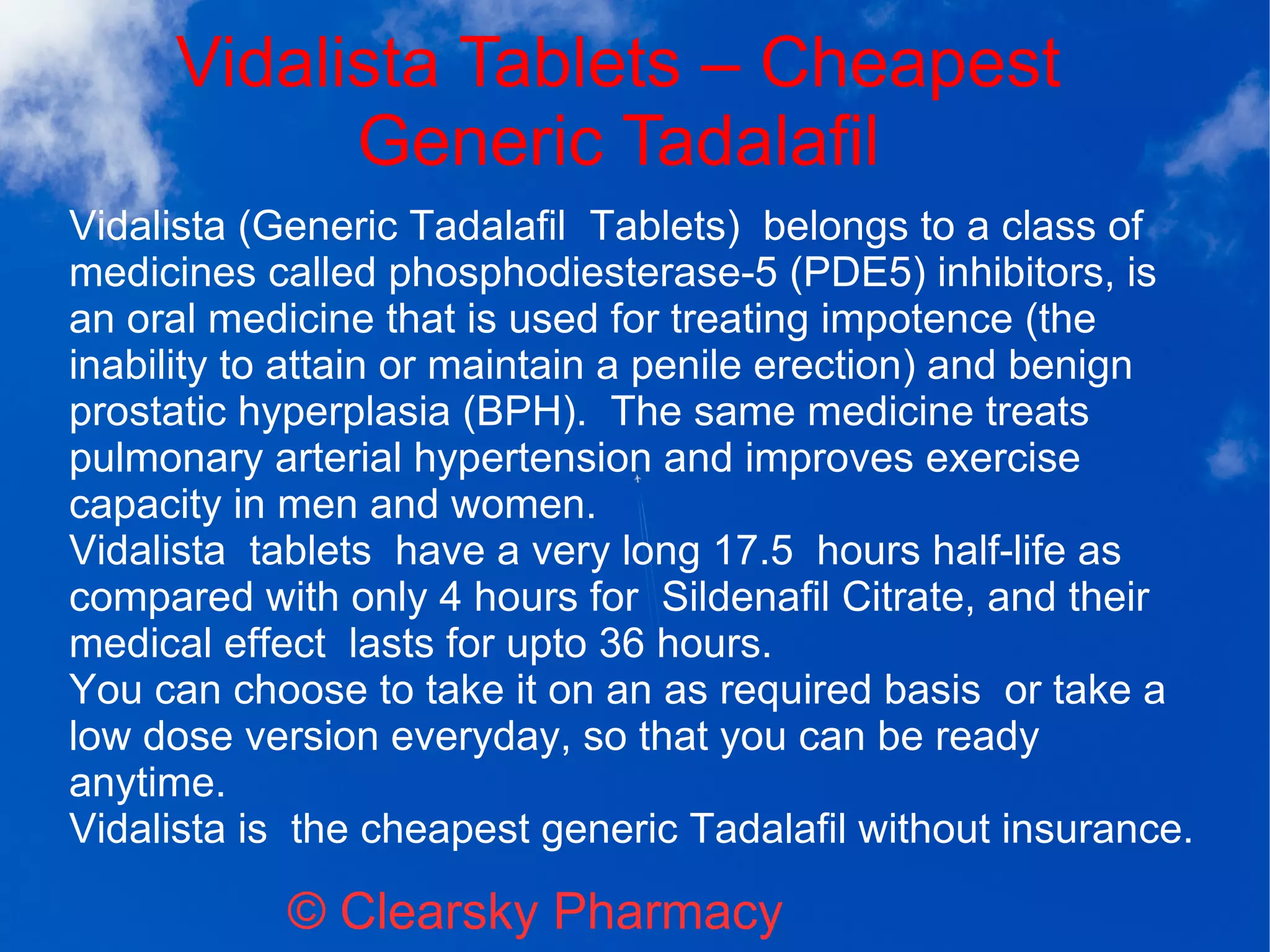 Vidalista (Generic Tadalafil Tablets) | PDF