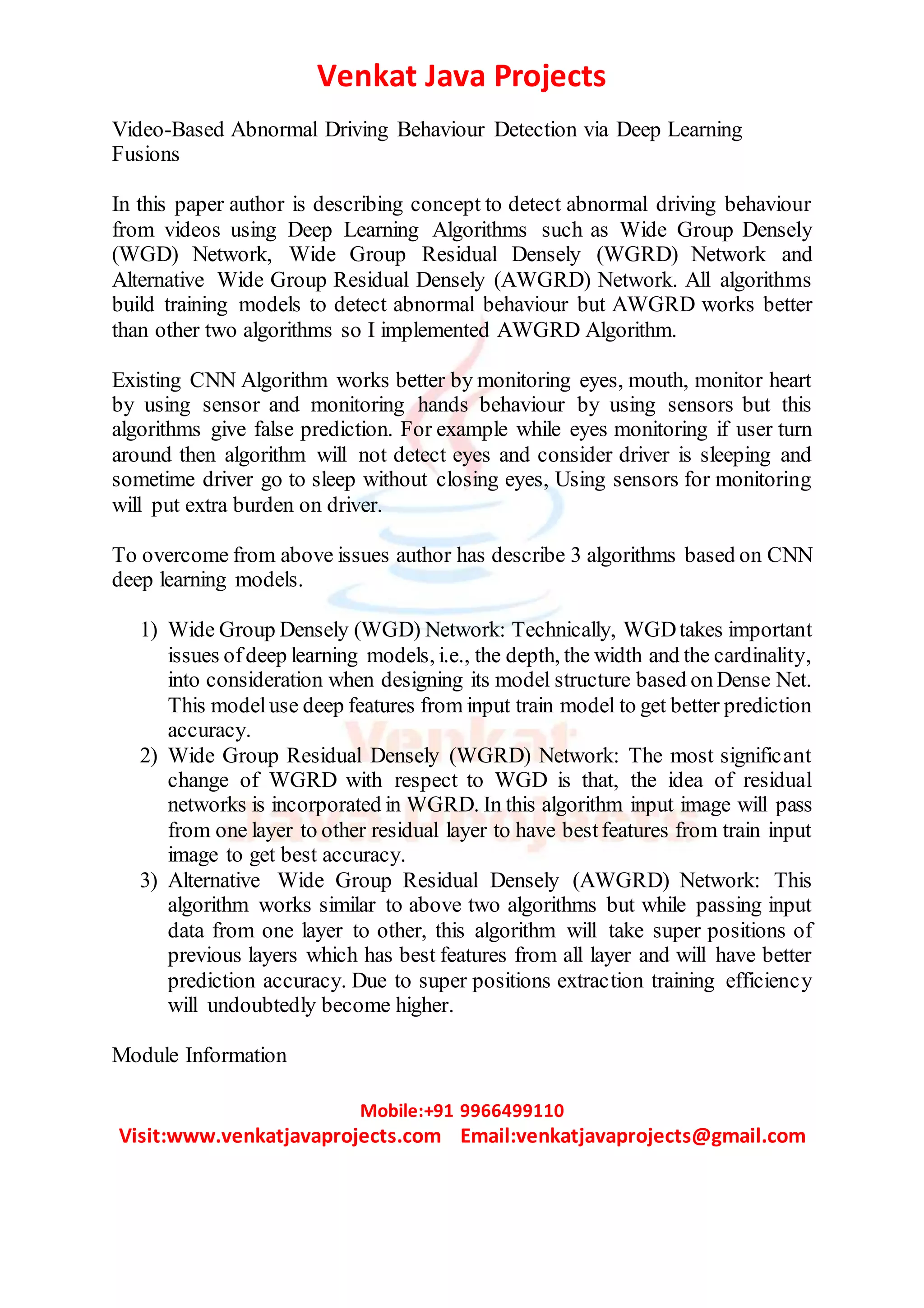 Video Based Abnormal Driving Behaviour Detection Via Deep Learning Fusions Pdf