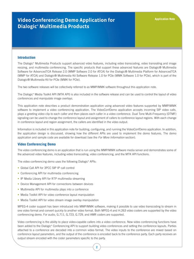Video Conferencing Demo Application for Dialogic® Multimedia ... | PDF | Web Conferencing ...