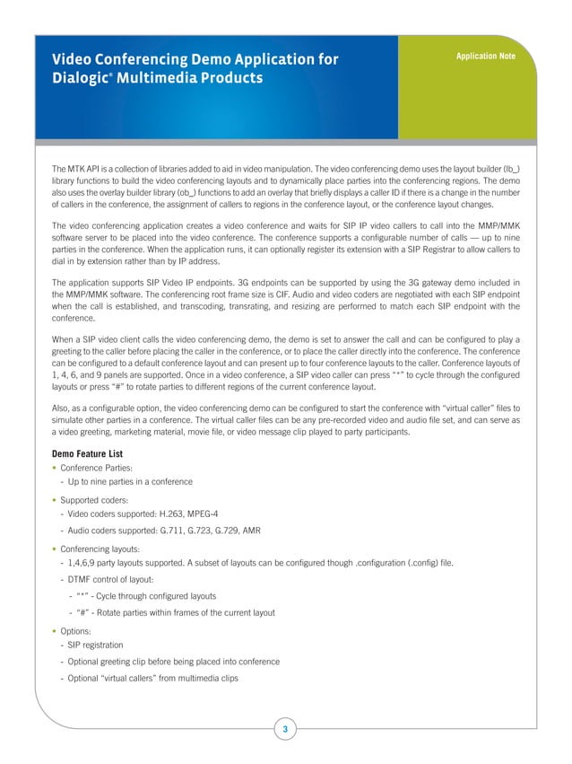 Video Conferencing Demo Application for Dialogic® Multimedia ... | PDF | Web Conferencing ...