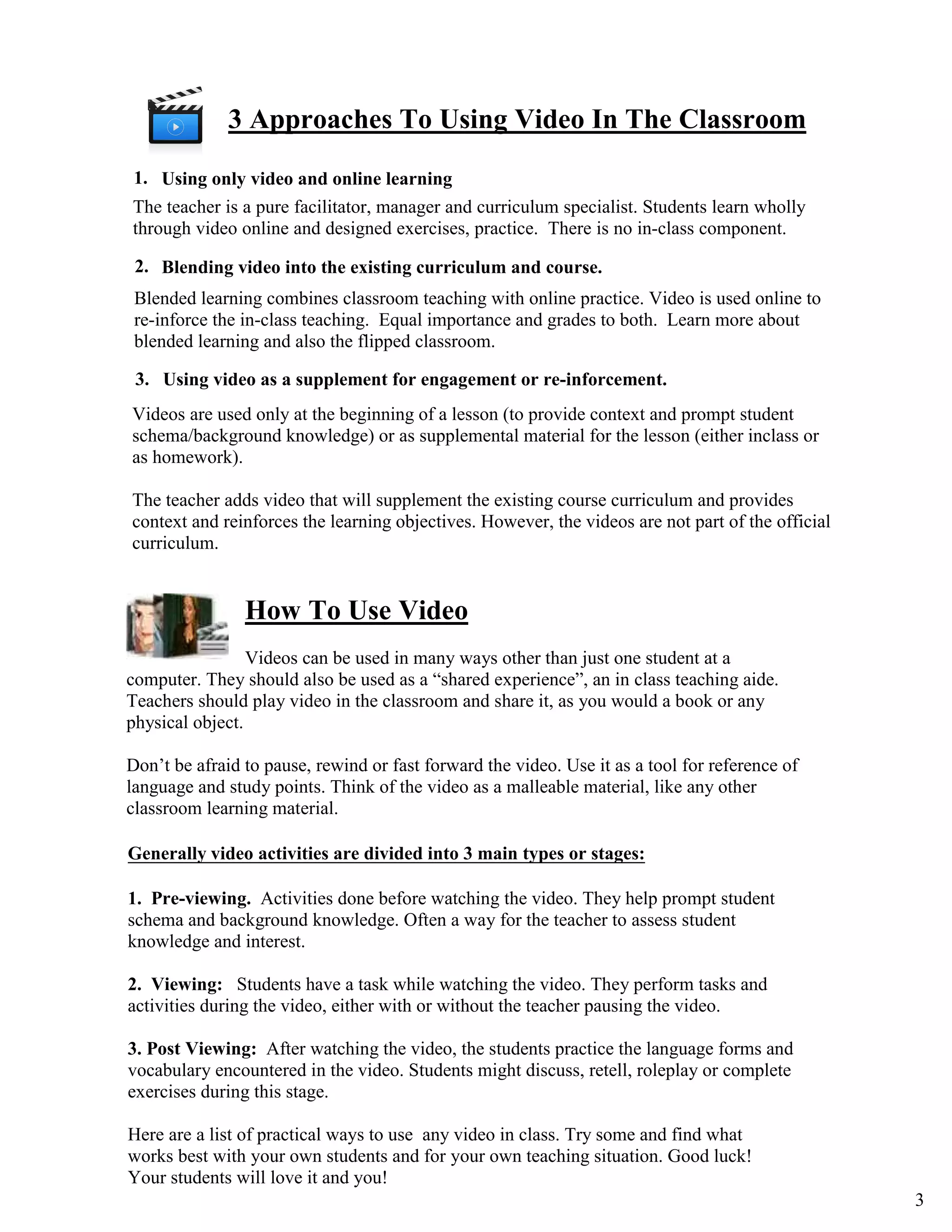 Video in-the-classroom - Teachers handbook | PDF