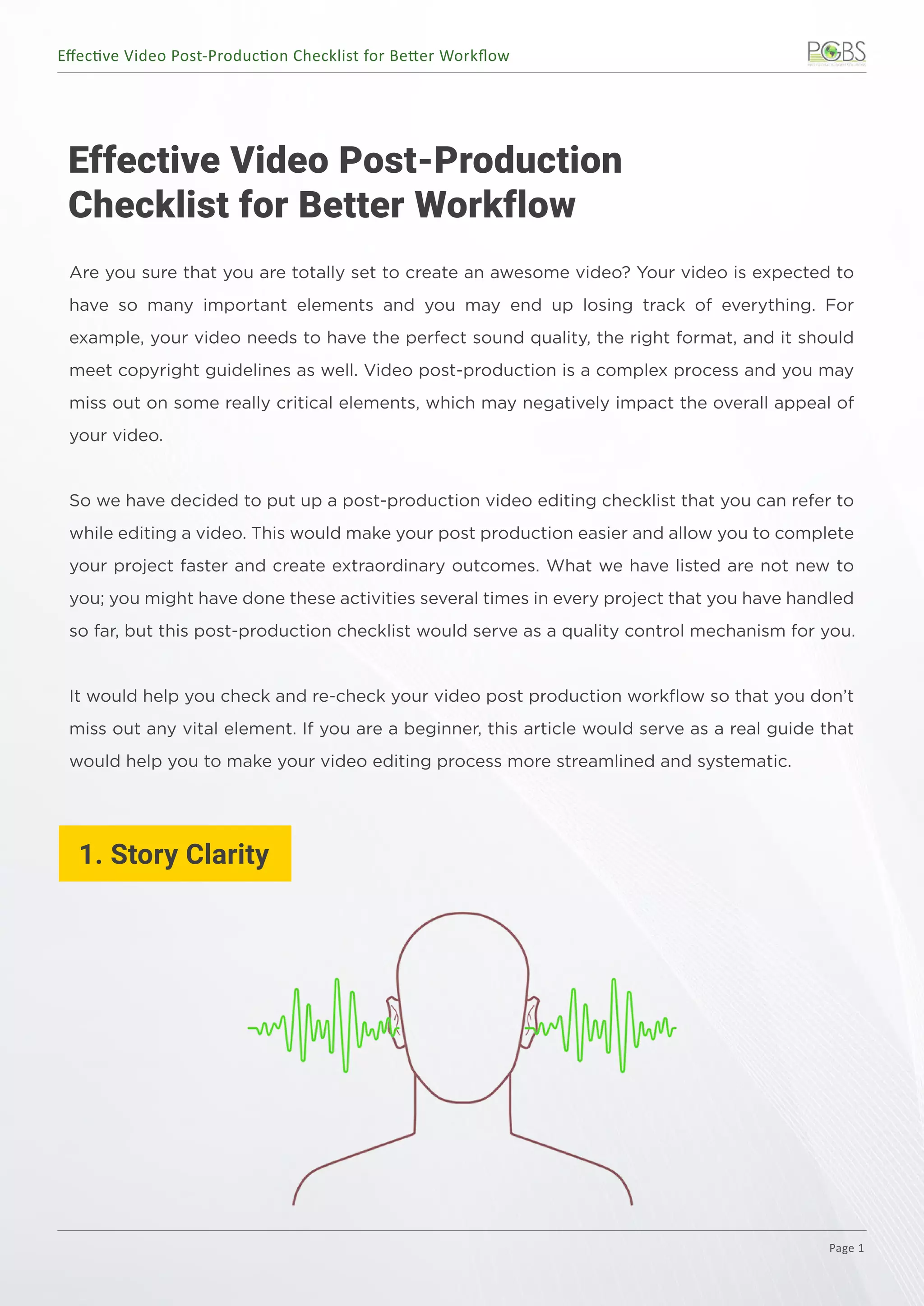 Video Post-Production Checklist for Better Video Editing Output | PDF